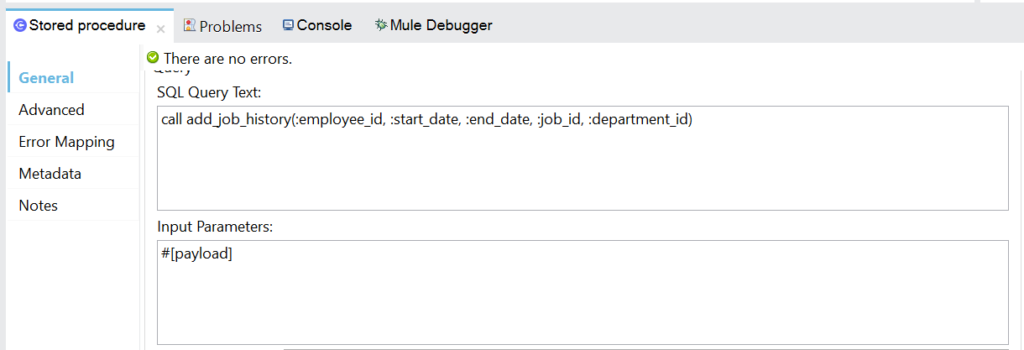 Stored Procedure Call - MuleSoft Oracle DB connector