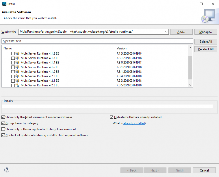 Install different mule runtime in studio - Anypoint Studio