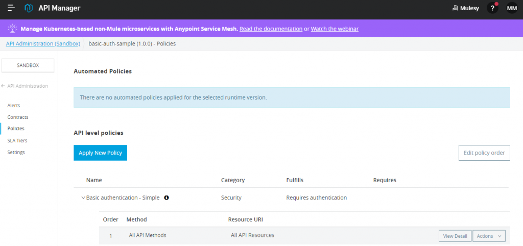 Basic Authentication Simple Mulesoft Api Manager Policy