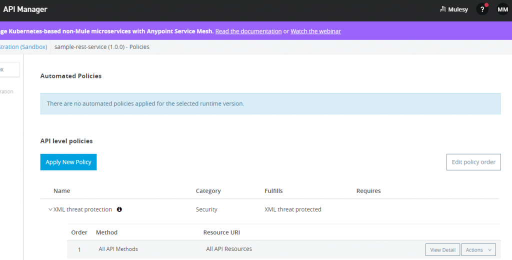 XML Threat Protection - MuleSoft API Manager Policy