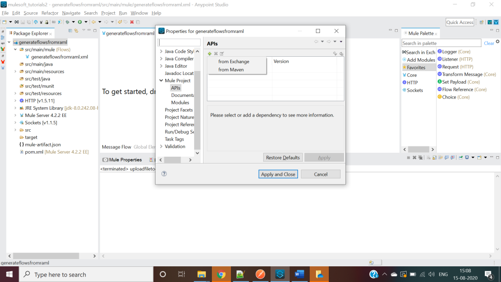 Generate Flows From RAML Using Manage Dependency