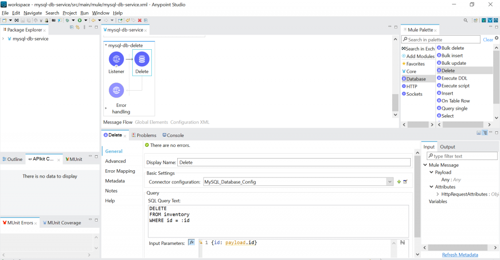 Delete in MySQL DB table - MuleSoft DB connector